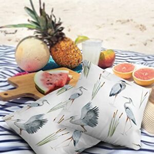 Vandarllin Outdoor Throw Pillows Covers 16X16 Set of 2 Waterproof Heron Wildlife Decorative Zippered Lumbar Cushion Covers for Patio Furniture, Birds in The Water Reeds