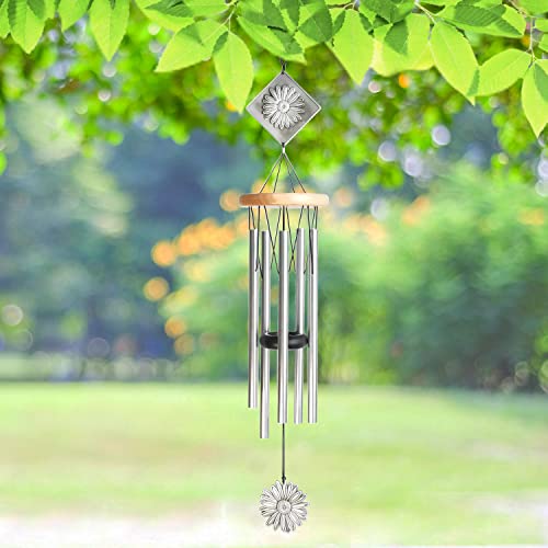 GDNIART Wind Chimes 29inch Daisy Memorial Gift for Father,Mother and People You Loved Sympathy Wind Chime Wind Bells. Metal Zinc Alloy Outdoor Decor for Garden Patio Porch Yard, Home