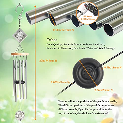 GDNIART Wind Chimes 29inch Daisy Memorial Gift for Father,Mother and People You Loved Sympathy Wind Chime Wind Bells. Metal Zinc Alloy Outdoor Decor for Garden Patio Porch Yard, Home