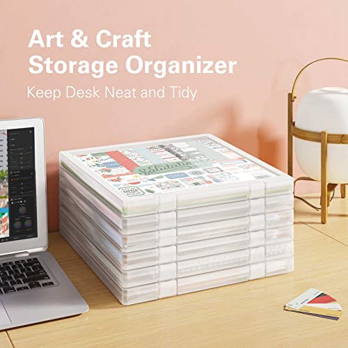 iBune 4 Pack 12x12 Paper Storage, Scrapbook Storage Box for 12" x 12" Paper, Portable Slim Project Case Plastic Craft Paper Storage Box, Inner Size 12.2 x 12.2 x 0.85 in