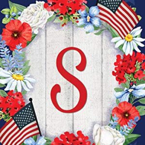 Patriotic Monogram Letter S Garden Flag Floral Wreath Briarwood Lane 18" x 12.5"