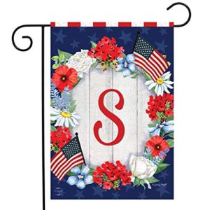 Patriotic Monogram Letter S Garden Flag Floral Wreath Briarwood Lane 18" x 12.5"