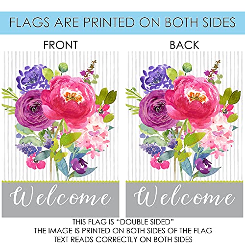 Toland Home Garden 1012531 Painted Petals Welcome Spring Flag 28x40 Inch Double Sided Spring Garden Flag for Outdoor House Flower Flag Yard Decoration