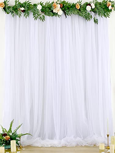 White Tulle Backdrop Curtains for Baby Shower Parties Wedding,3 Layer Sheer Photo Drape Backdrop for Photography Props 5 ft X 7 ft