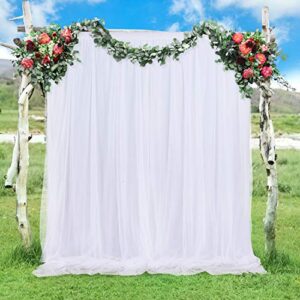 White Tulle Backdrop Curtains for Baby Shower Parties Wedding,3 Layer Sheer Photo Drape Backdrop for Photography Props 5 ft X 7 ft