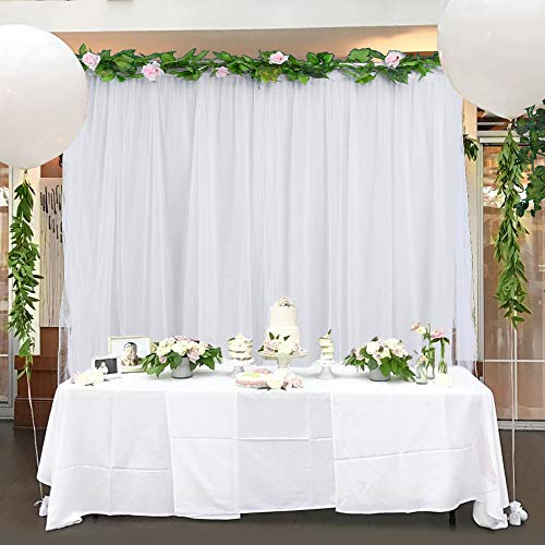 White Tulle Backdrop Curtains for Baby Shower Parties Wedding,3 Layer Sheer Photo Drape Backdrop for Photography Props 5 ft X 7 ft