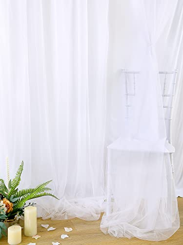 White Tulle Backdrop Curtains for Baby Shower Parties Wedding,3 Layer Sheer Photo Drape Backdrop for Photography Props 5 ft X 7 ft