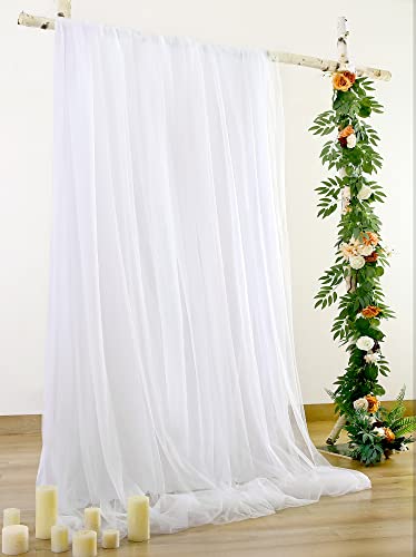 White Tulle Backdrop Curtains for Baby Shower Parties Wedding,3 Layer Sheer Photo Drape Backdrop for Photography Props 5 ft X 7 ft