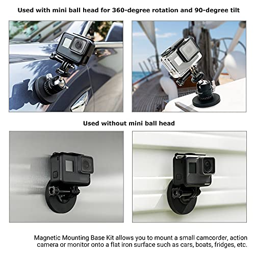 Magnetic Mount Base Stand Kit with Strong Ball Head for GoPro Hero Camera, DJI Osmo Action Camera, AKASO Action Camera, Insta360 Action Camera and More Camera & Device with a 1/4"-20 Thread