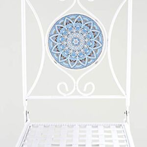 The Lakeside Collection Metal Folding Patio Chair with Decorative Tile Mosaic - White