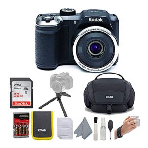 kodak pixpro az252 astro zoom digital camera (black) bundle with 32gb card, case, koah nostrand avenue gadget bag with accessory kit and rechargeable batteries