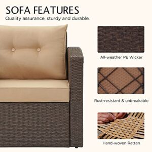 SUNVIVI OUTDOOR 8 Piece Outdoor Patio Furniture Set, PE Rattan Wicker Sofa Set, Outdoor Sectional Furniture Chair Set with Coffee Table and Ottoman（Brown/Beige）