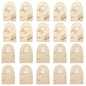 wybg 20 pcs mini fairy door wooden garden doors craft unpainted fairy house doors fairy theme mini door shape wooden pieces miniature window garden door for diy craft decoration