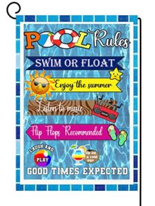 pool rules signs summer garden flag double sided swim or float burlap yard flag, seasonal outdoor farmhouse rustic yard home decoration 12.5 x 18 inch