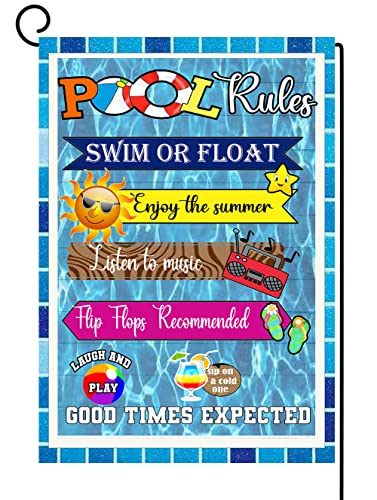 Pool Rules Signs Summer Garden Flag Double Sided Swim Or Float Burlap Yard Flag, Seasonal Outdoor Farmhouse Rustic Yard Home Decoration 12.5 x 18 Inch