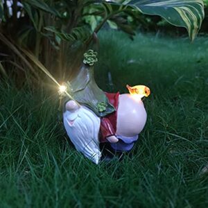 SJZ Garden Gnome Statue with Solar LED Lights , Resin Gnome Figurine Carrying Glowing Bird , Outdoor Decorations for Patio,Lawn ,Yard Art Decoration , Housewarming Garden Gift