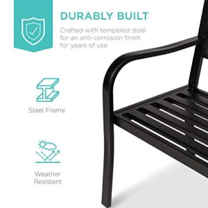 Best Choice Products Outdoor Garden Bench with Pullout Middle Table, Double Seat Steel Metal for Patio, Porch, Backyard w/Weather- Resistant Frame, 600lb Weight Capacity - Black