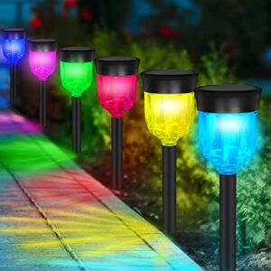 upgrade solar garden lights outdoor, 6 pack solar pathway lights with 7 color changing waterproof ip65,auto on/off outdoor solar landscape lights for lawn, back yard and walkway decorative