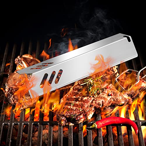 Plowo Stainless Steel Heat Plate Shield Gas Replacement for Dyna-Glo DGF510SBP, Backyard BY13-101-001-13, Uniflame GBC1059WB, BHG Grill Models, 4-Pack BBQ Burner Covers Flame Tamer, 15” x 3 13/16”