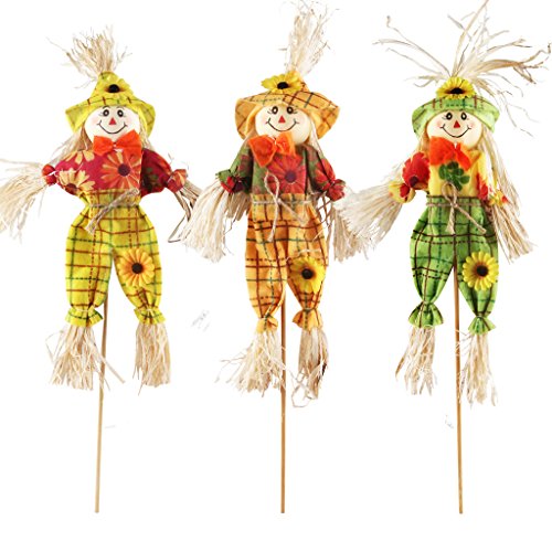 IFOYO Small Fall Harvest Scarecrow Decor, 3 Pack Happy Christmas Decorations 15.75 Inch Scarecrow Christmas Decoration for Garden, Home, Yard, Porch, Thanksgiving Decor