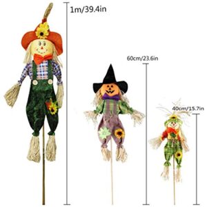 IFOYO Small Fall Harvest Scarecrow Decor, 3 Pack Happy Christmas Decorations 15.75 Inch Scarecrow Christmas Decoration for Garden, Home, Yard, Porch, Thanksgiving Decor