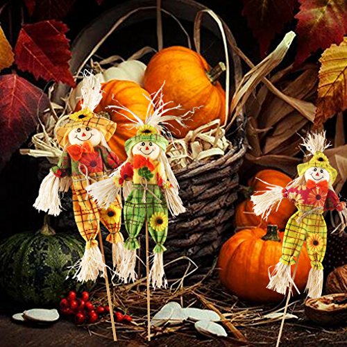 IFOYO Small Fall Harvest Scarecrow Decor, 3 Pack Happy Christmas Decorations 15.75 Inch Scarecrow Christmas Decoration for Garden, Home, Yard, Porch, Thanksgiving Decor