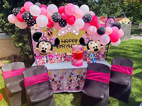 Pink Mouse Backdrop and Tablecloth for Gilrs Birthday Party Mouse Glitter Hapyy Birthday Backdrop 6x4ft Mouse Tablecloth Baby Shower Cake Table Decoration