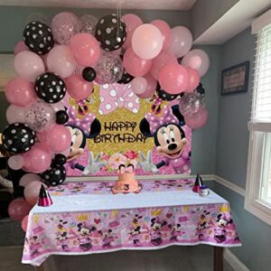 Pink Mouse Backdrop and Tablecloth for Gilrs Birthday Party Mouse Glitter Hapyy Birthday Backdrop 6x4ft Mouse Tablecloth Baby Shower Cake Table Decoration