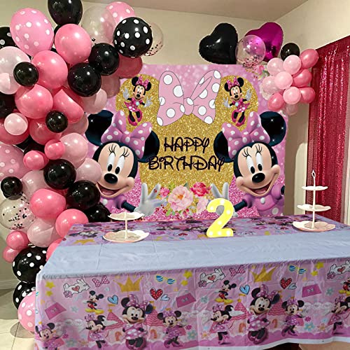 Pink Mouse Backdrop and Tablecloth for Gilrs Birthday Party Mouse Glitter Hapyy Birthday Backdrop 6x4ft Mouse Tablecloth Baby Shower Cake Table Decoration