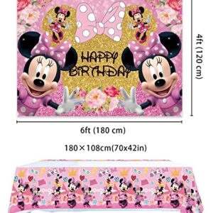 Pink Mouse Backdrop and Tablecloth for Gilrs Birthday Party Mouse Glitter Hapyy Birthday Backdrop 6x4ft Mouse Tablecloth Baby Shower Cake Table Decoration