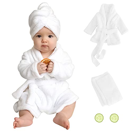 Newborn Photography Prop Bathrobe Baby Photo Props Bathrobe Outfits Infant Bath Robe Bath Towel Sets for Boy Girl Newborn Photography Outfits Spa Salon Baby Photoshoot Props 6-13 Months (Large, White)