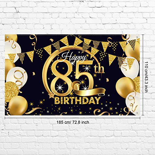 Birthday Party Decoration Extra Large Fabric Black Gold Sign Poster for Anniversary Photo Booth Backdrop Background Banner, Birthday Party Supplies, 72.8 x 43.3 Inch (85th)