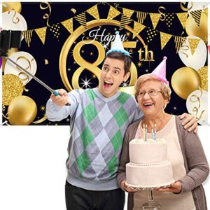 Birthday Party Decoration Extra Large Fabric Black Gold Sign Poster for Anniversary Photo Booth Backdrop Background Banner, Birthday Party Supplies, 72.8 x 43.3 Inch (85th)