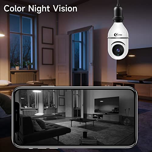 XVIM 3MP Security Light Bulb Camera, Wireless 2.4Ghz WiFi Light Bulb Security Camera, Pan/Tilt Bulb Camera with Night Vision, Human Detection