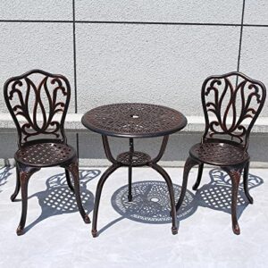 3 Piece Bistro Set,Outdoor Patio Set,Anti-Rust Cast Aluminum Bistro Table Set for Park Yard Front Porch Furniture(New Brown)…