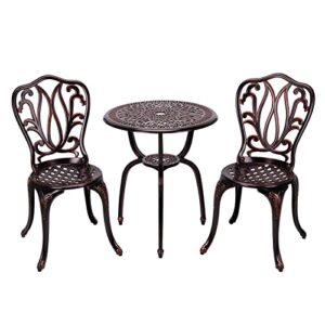 3 Piece Bistro Set,Outdoor Patio Set,Anti-Rust Cast Aluminum Bistro Table Set for Park Yard Front Porch Furniture(New Brown)…