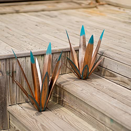 Tequila Rustic Sculpture, 2Pack DIY Rustic Hand Painted Metal Agave, Metal Agave Plant Home Decor, Garden Yard Sculpture Lawn Home Art Decoration Statue, Garden Ornaments Outdoor Decor (Small)