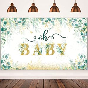 sage baby shower decorations for boy green safari baby backdrop jungle eucalyptus greenery leaves for gender neutral baby shower decoration, 5.9 x 3.6 ft