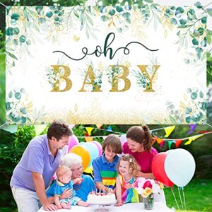 Sage Baby Shower Decorations for Boy Green Safari Baby Backdrop Jungle Eucalyptus Greenery Leaves for Gender Neutral Baby Shower Decoration, 5.9 x 3.6 ft