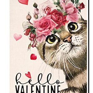 Valentines Cat Garden Flag 12x18 Vertical Double Sided Red Pink Rose Love Heart Spring Farmhouse Holiday Outside Decorations Burlap Yard Flag BW237