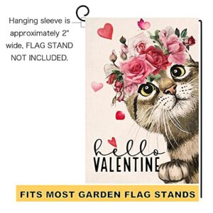 Valentines Cat Garden Flag 12x18 Vertical Double Sided Red Pink Rose Love Heart Spring Farmhouse Holiday Outside Decorations Burlap Yard Flag BW237