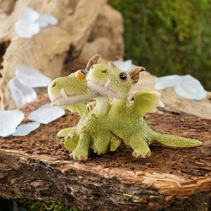 Top Collection Miniature Fairy Garden and Terrarium Mini Dragons Hugging Figurine, Green