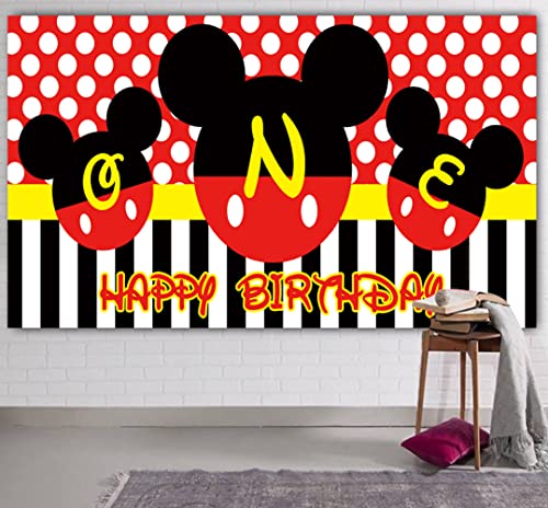 Mickey Backdrop, Mickey 1st Birthday Backdrop, Mickey Birthday Party Supplies, Large Mickey 1st Birthday Banner, Mickey Photography Background (6.6 x 3.3 ft)