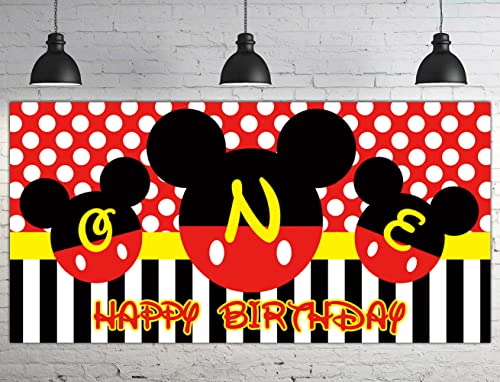 Mickey Backdrop, Mickey 1st Birthday Backdrop, Mickey Birthday Party Supplies, Large Mickey 1st Birthday Banner, Mickey Photography Background (6.6 x 3.3 ft)