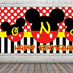 Mickey Backdrop, Mickey 1st Birthday Backdrop, Mickey Birthday Party Supplies, Large Mickey 1st Birthday Banner, Mickey Photography Background (6.6 x 3.3 ft)