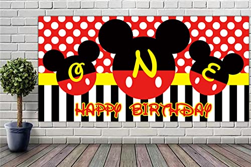 Mickey Backdrop, Mickey 1st Birthday Backdrop, Mickey Birthday Party Supplies, Large Mickey 1st Birthday Banner, Mickey Photography Background (6.6 x 3.3 ft)