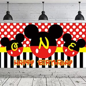 Mickey Backdrop, Mickey 1st Birthday Backdrop, Mickey Birthday Party Supplies, Large Mickey 1st Birthday Banner, Mickey Photography Background (6.6 x 3.3 ft)