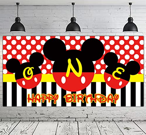 Mickey Backdrop, Mickey 1st Birthday Backdrop, Mickey Birthday Party Supplies, Large Mickey 1st Birthday Banner, Mickey Photography Background (6.6 x 3.3 ft)