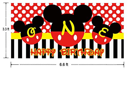 Mickey Backdrop, Mickey 1st Birthday Backdrop, Mickey Birthday Party Supplies, Large Mickey 1st Birthday Banner, Mickey Photography Background (6.6 x 3.3 ft)