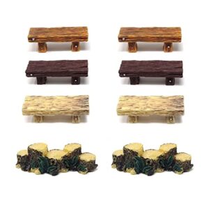 honbay 8pcs mini resin wooden style benches artificial root stump miniature fairy garden ornaments for moss terrariums landscape dollhouse accessories